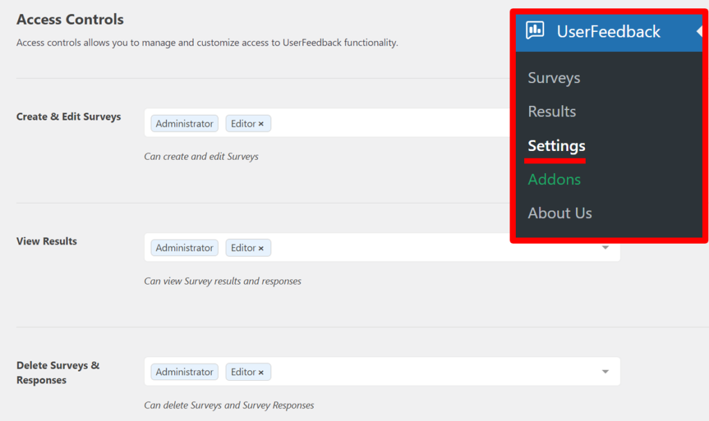 How to Allow User Roles to Access the UserFeedback Reports and Settings - UserFeedback