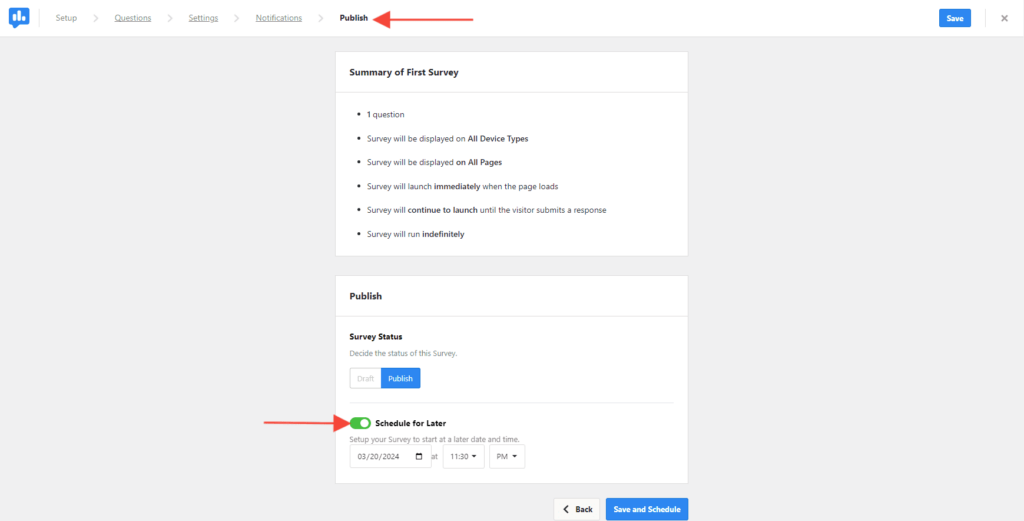 How to Schedule A Survey - UserFeedback